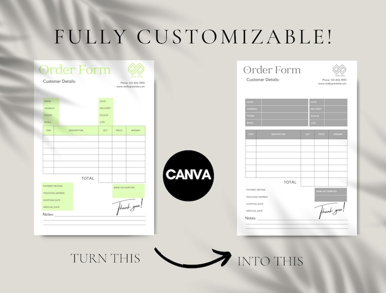 Editable Order Form and Invoice Template for Small Business - Etsy