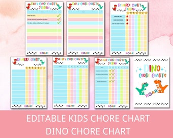 Editable Dinosaur Chore Chart for Kids Printable, Family Responsibility ...