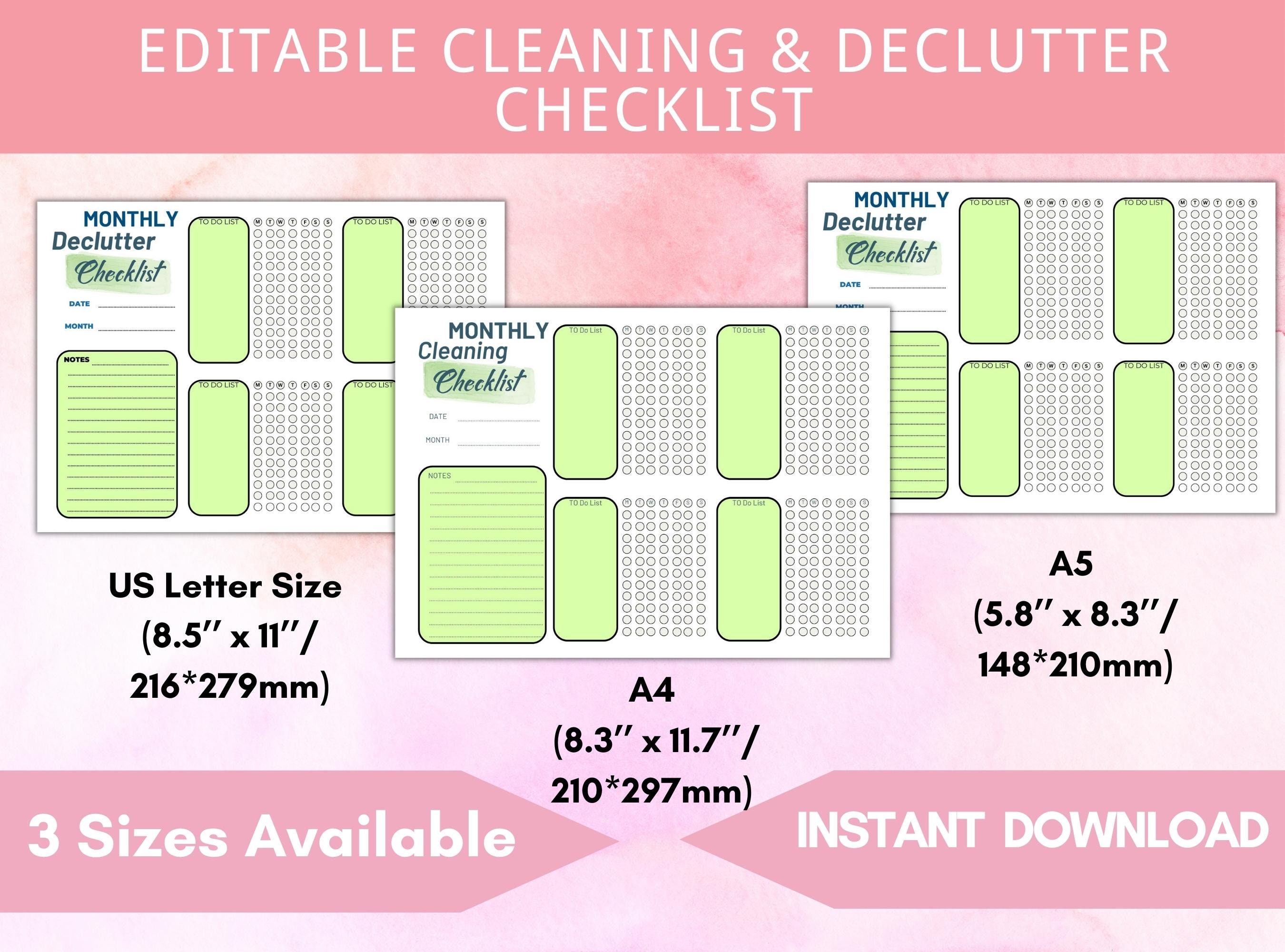 Editable Adhd Cleaning Checklist Monthly Cleaning Schedule Gift for ...