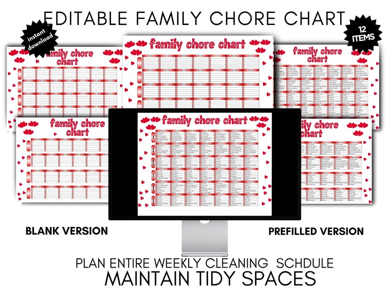 Editable Weekly Family Chore Chart for 2-6 Members,stay on Top of ...