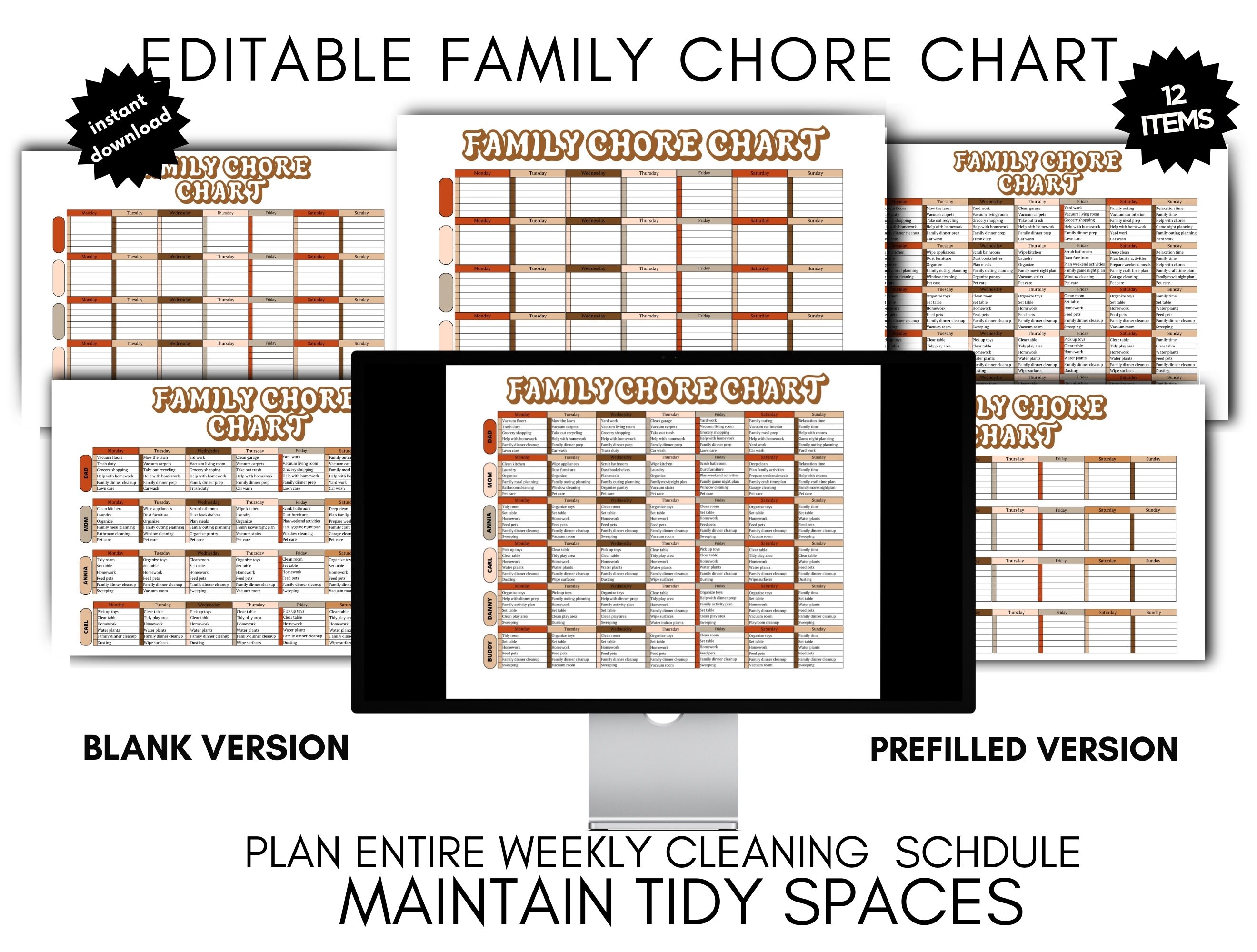 Customizable Weekly Family Chore Chart, Canva Template,printable Adult ...
