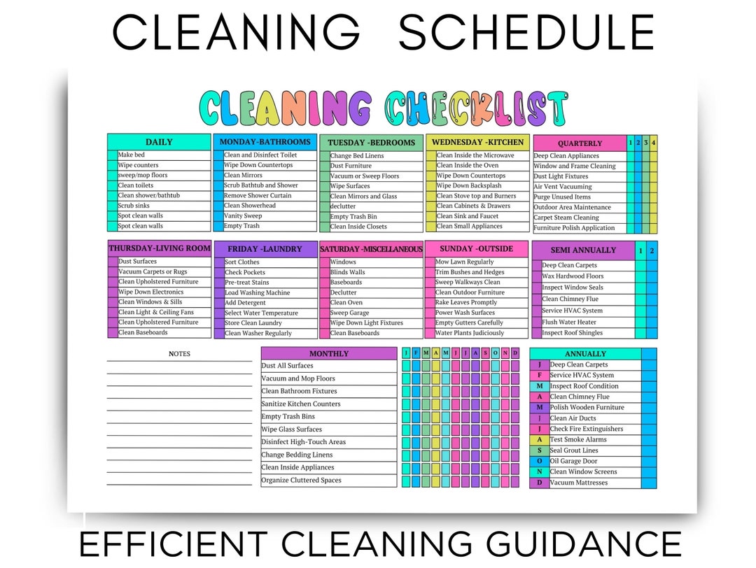 CUTE Rainbow Cleaning Checklist, Simplify Your Cleaning Schedule With ...