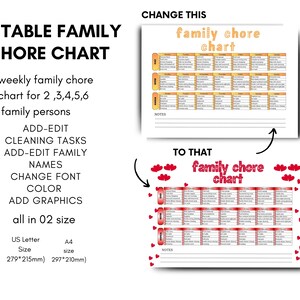 Editable Weekly Family Chore Chart for 2-6 Members,stay on Top of ...