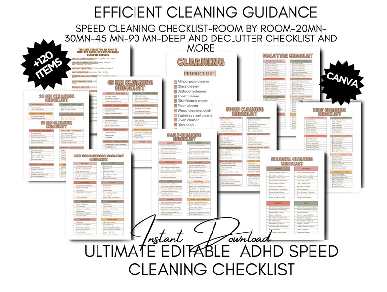 Cleaning Checklist Bundle,printable Daily Weekly, Monthly Cleaning ...