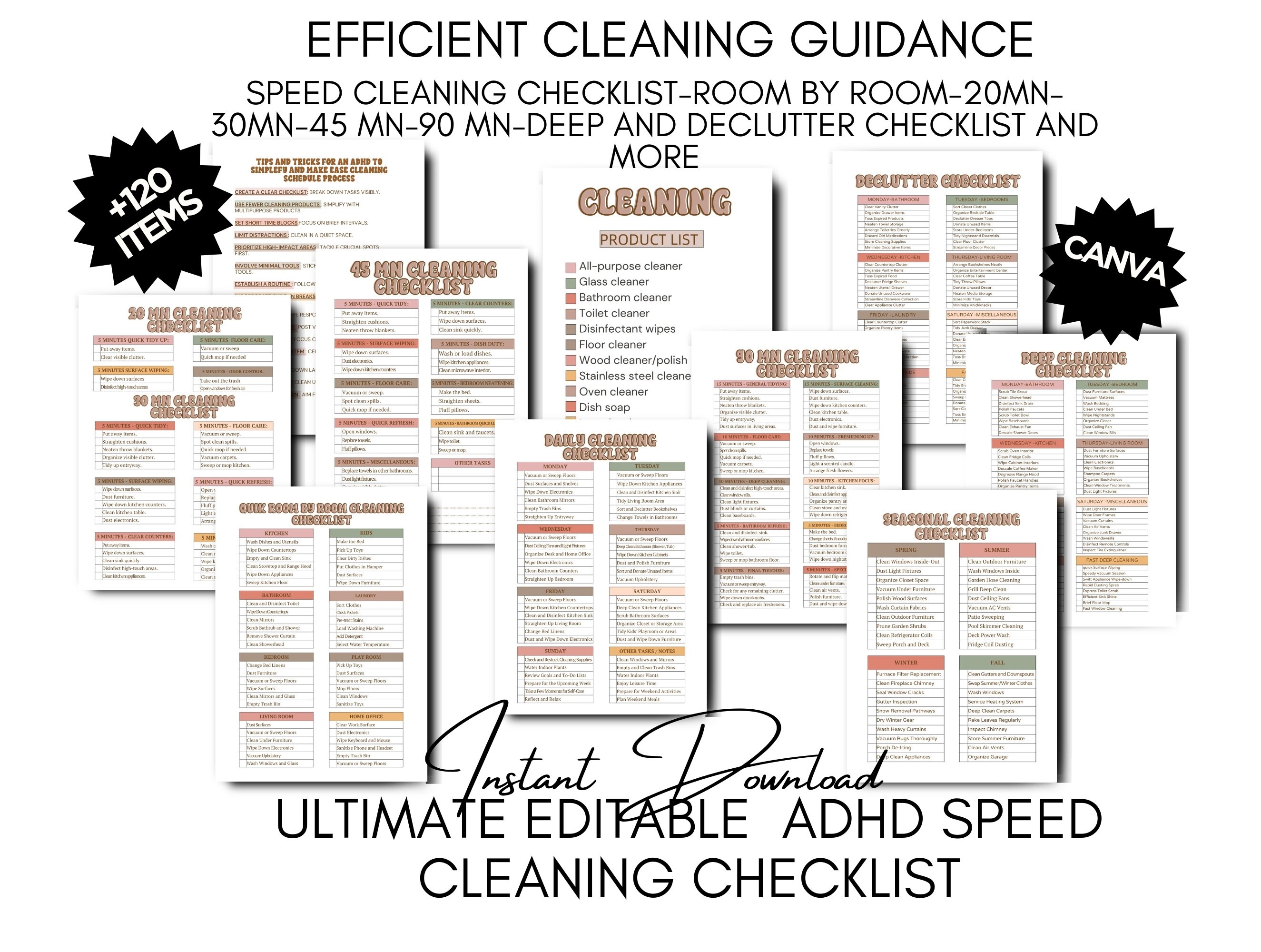 Cleaning Checklist Bundle,printable Daily Weekly, Monthly Cleaning ...