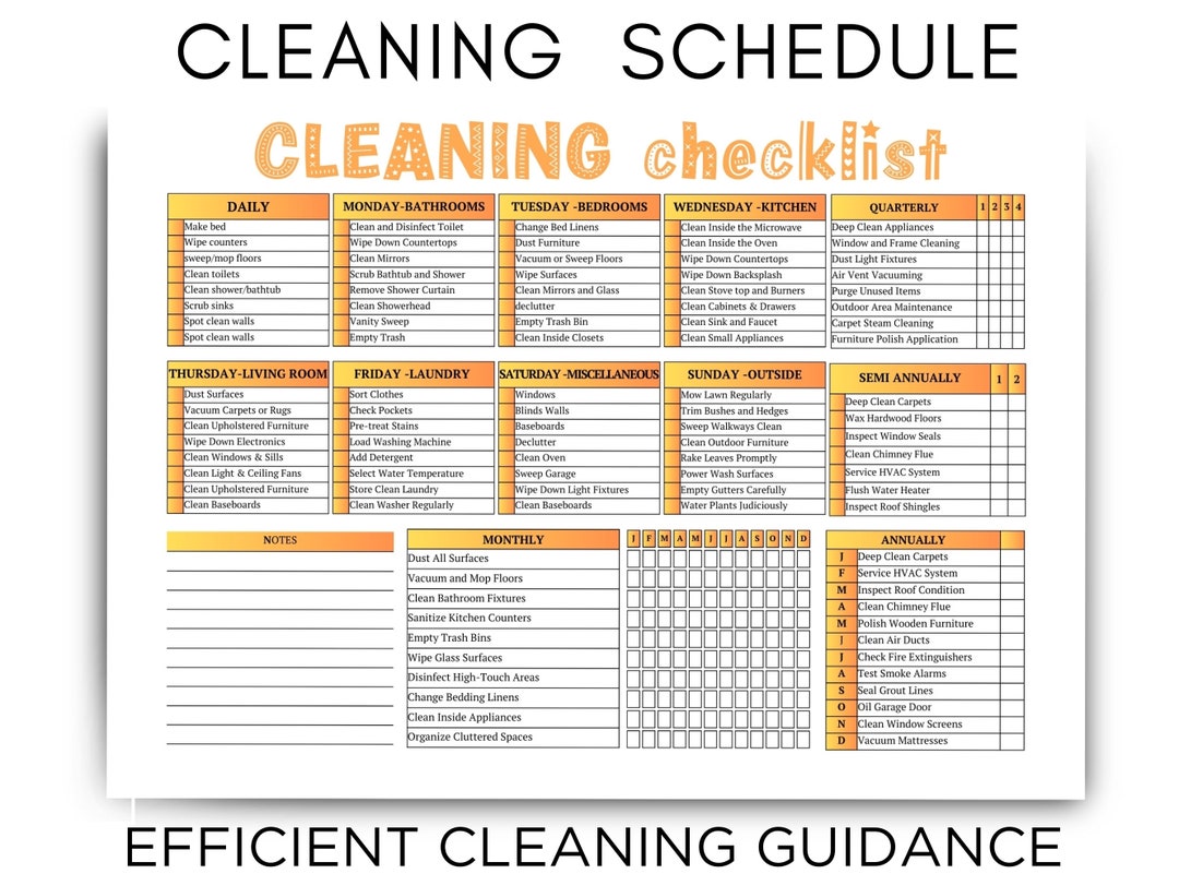 All-in-one Cleaning Checklist: Daily, Weekly, Monthly Room by Room ...