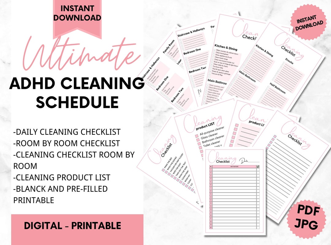 ADHD Cleaning Checklist Cleaning Schedule Printable,gift for ADHD ...