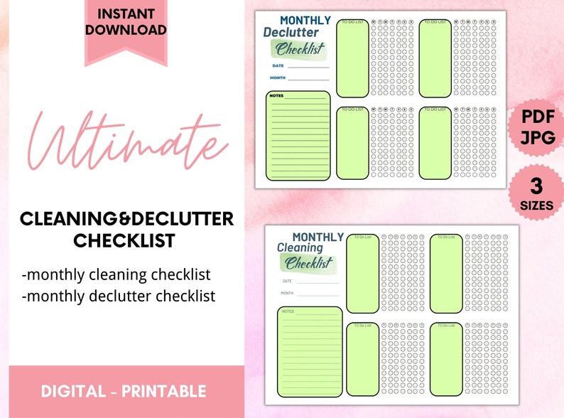 Editable Adhd Cleaning Checklist Monthly Cleaning Schedule Gift for ...