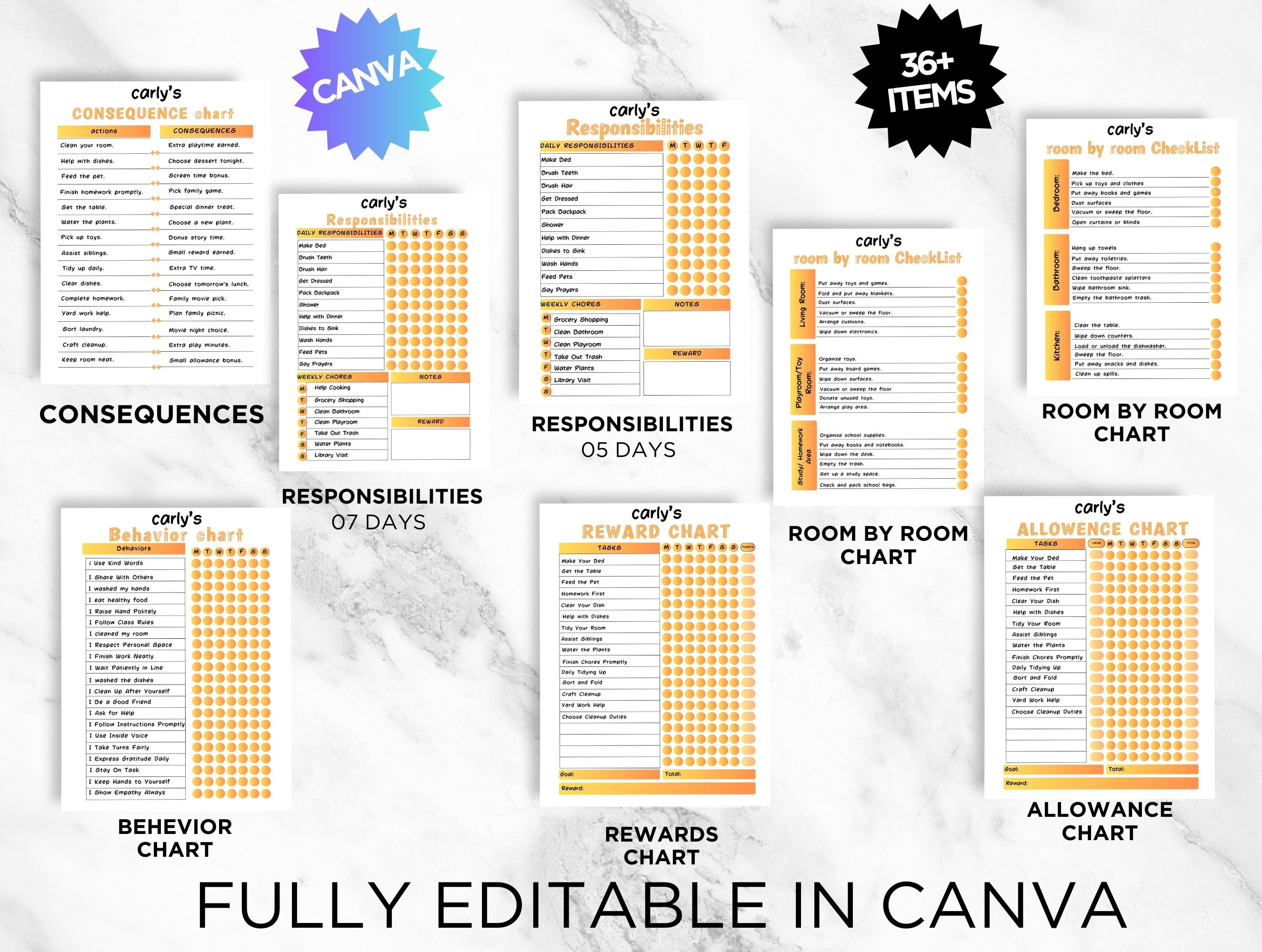 Customizable Kids Chore Chart Bundle Reward, Allowance, and Behavior ...