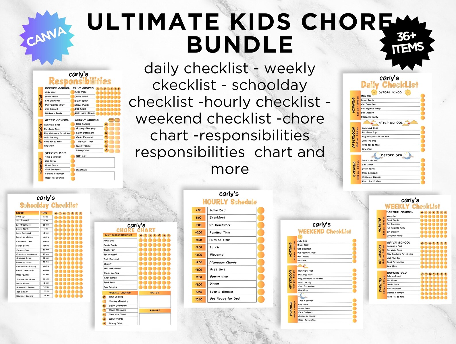Customizable Kids Chore Chart Bundle Reward, Allowance, and Behavior ...
