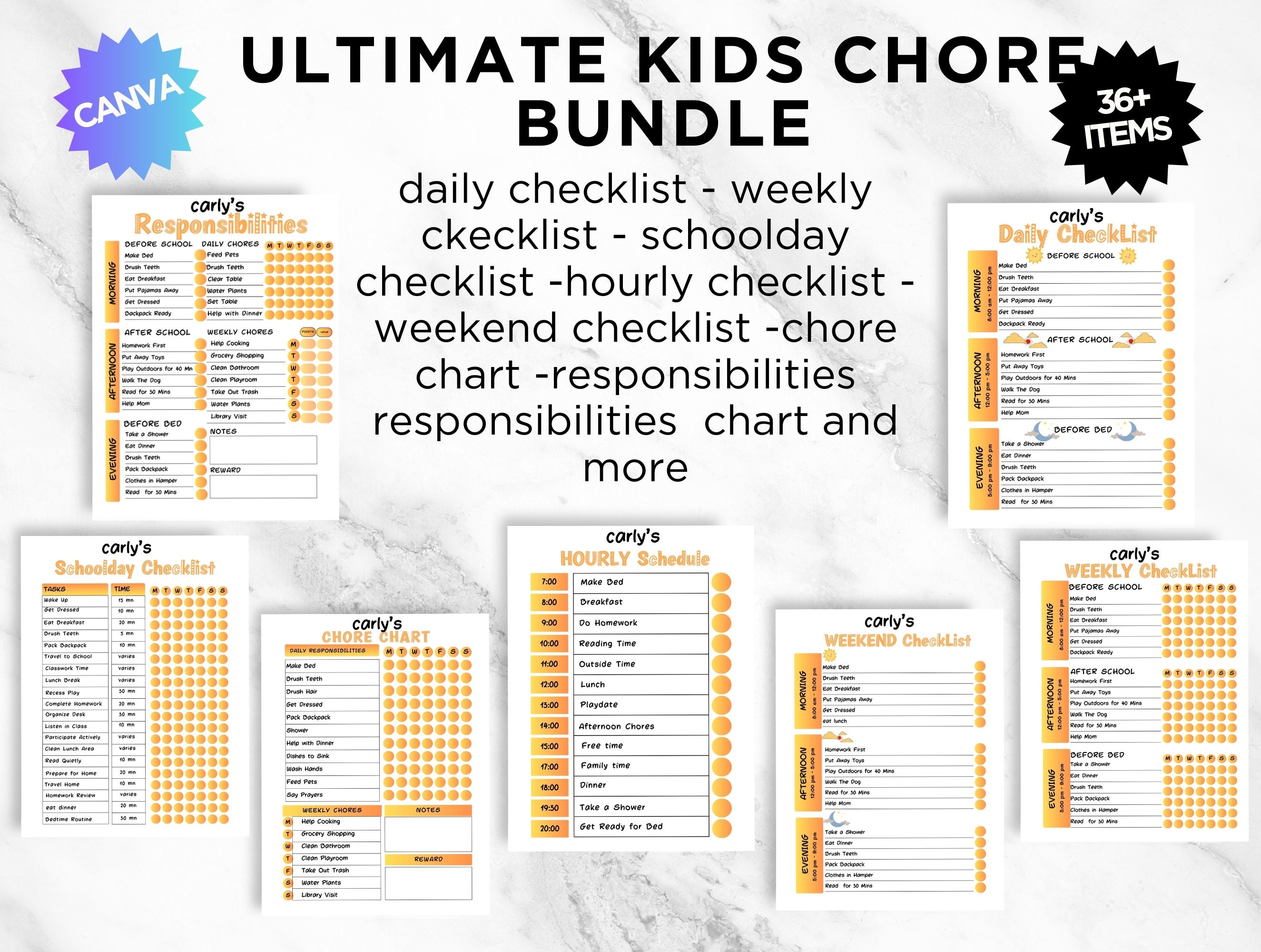 Customizable Kids Chore Chart Bundle Reward, Allowance, and Behavior ...