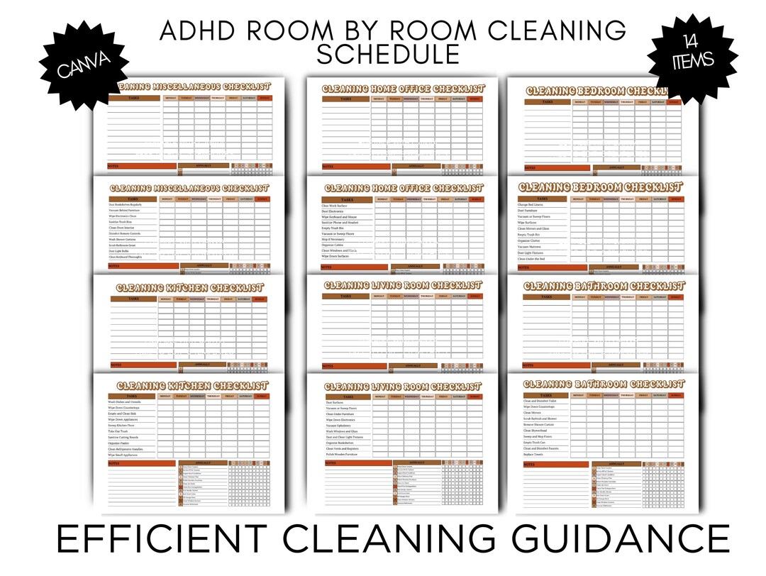 Ultimate Room by Room Cleaning Checklist Canva Template,printable ...