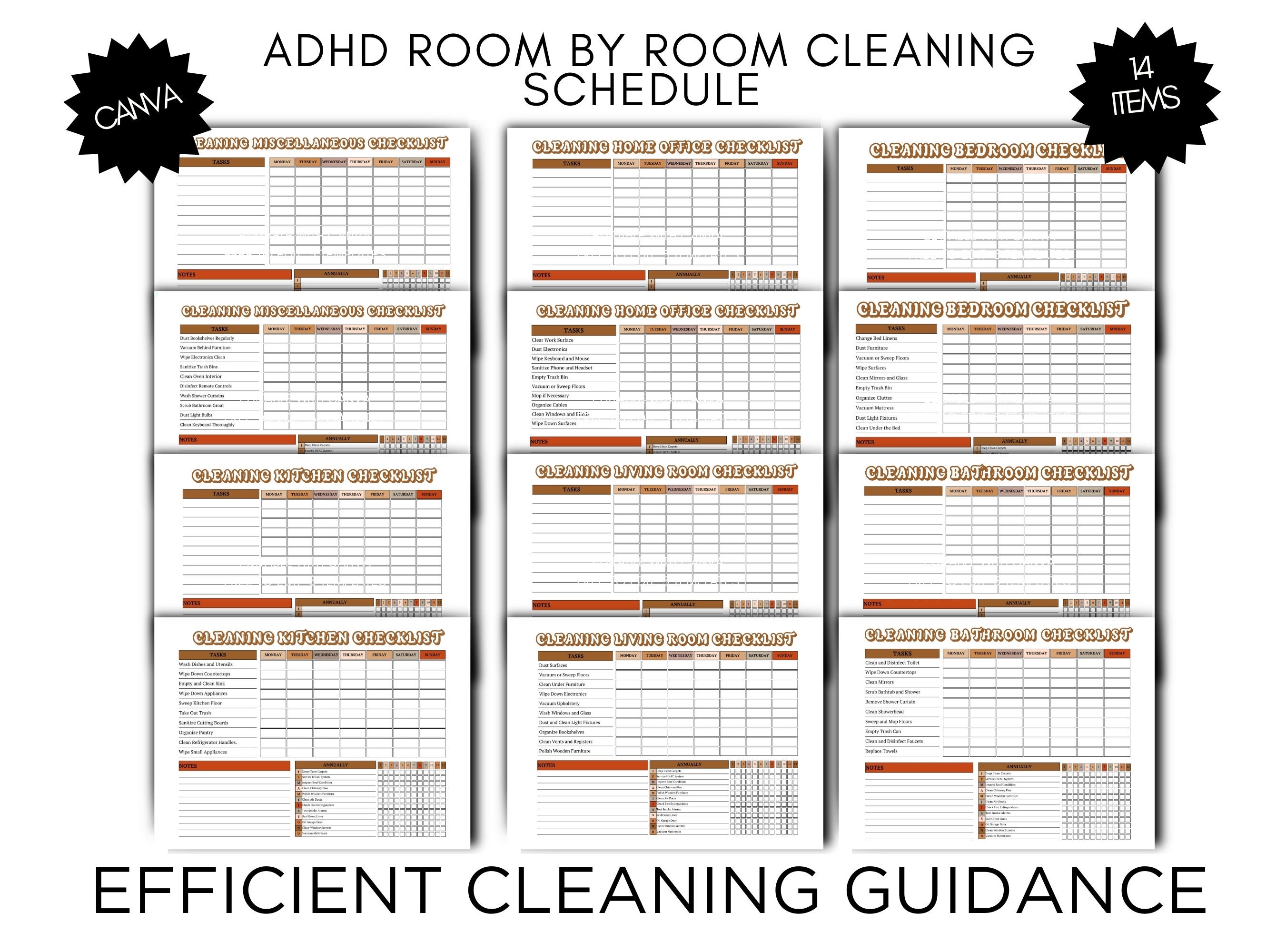 Ultimate Room by Room Cleaning Checklist Canva Template,printable ...