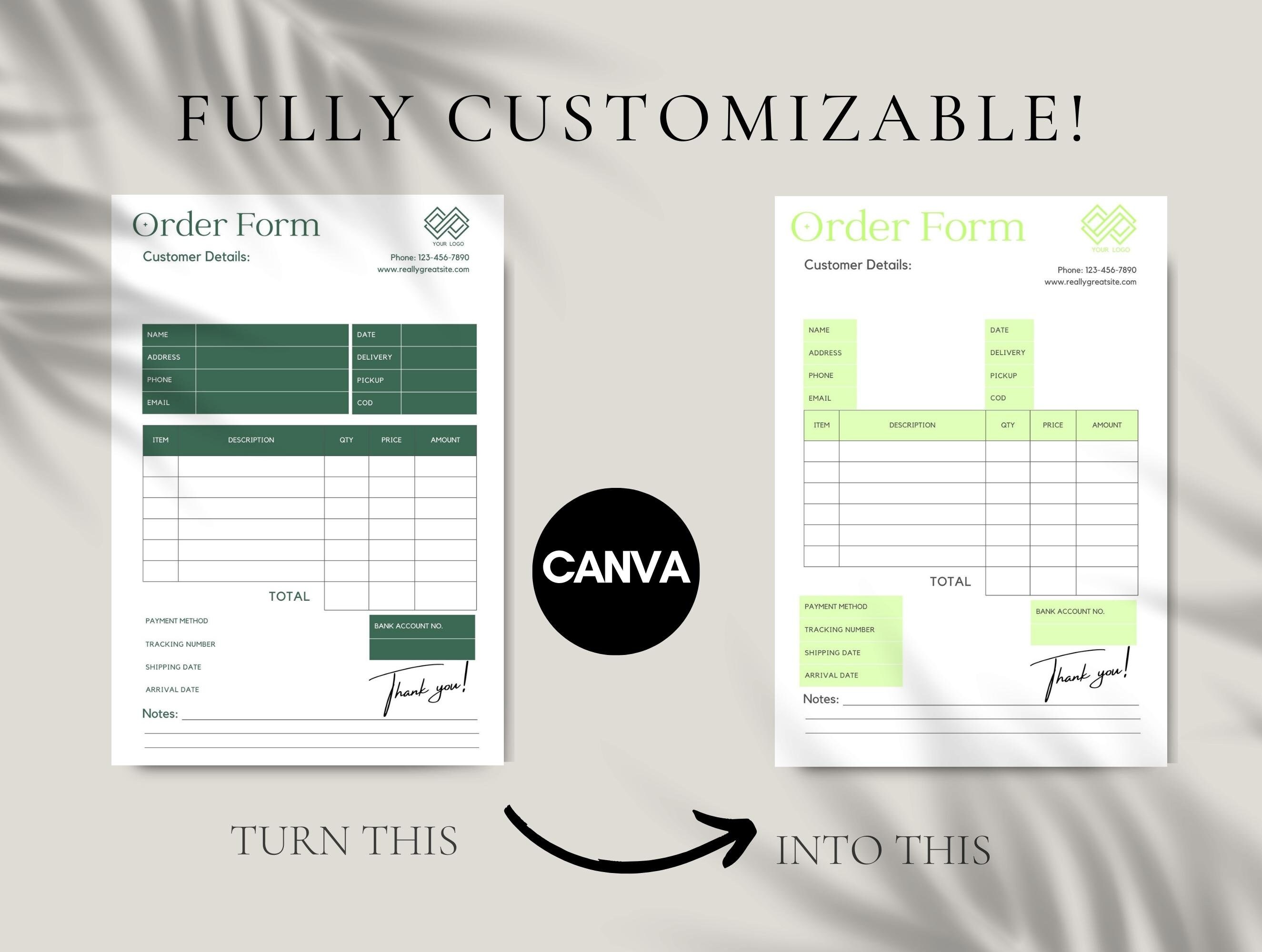 Editable Order Form and Invoice Template for Small Business, Printable ...
