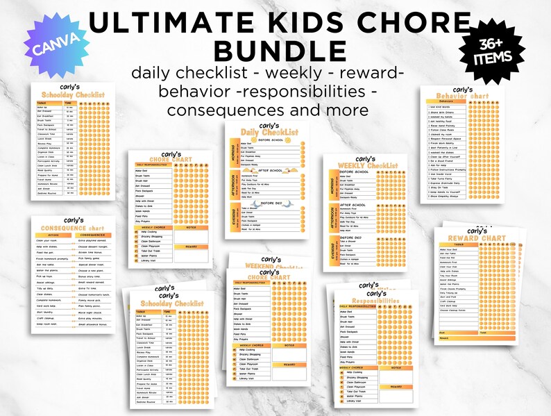 Customizable Kids Chore Chart Bundle Reward, Allowance, and Behavior ...