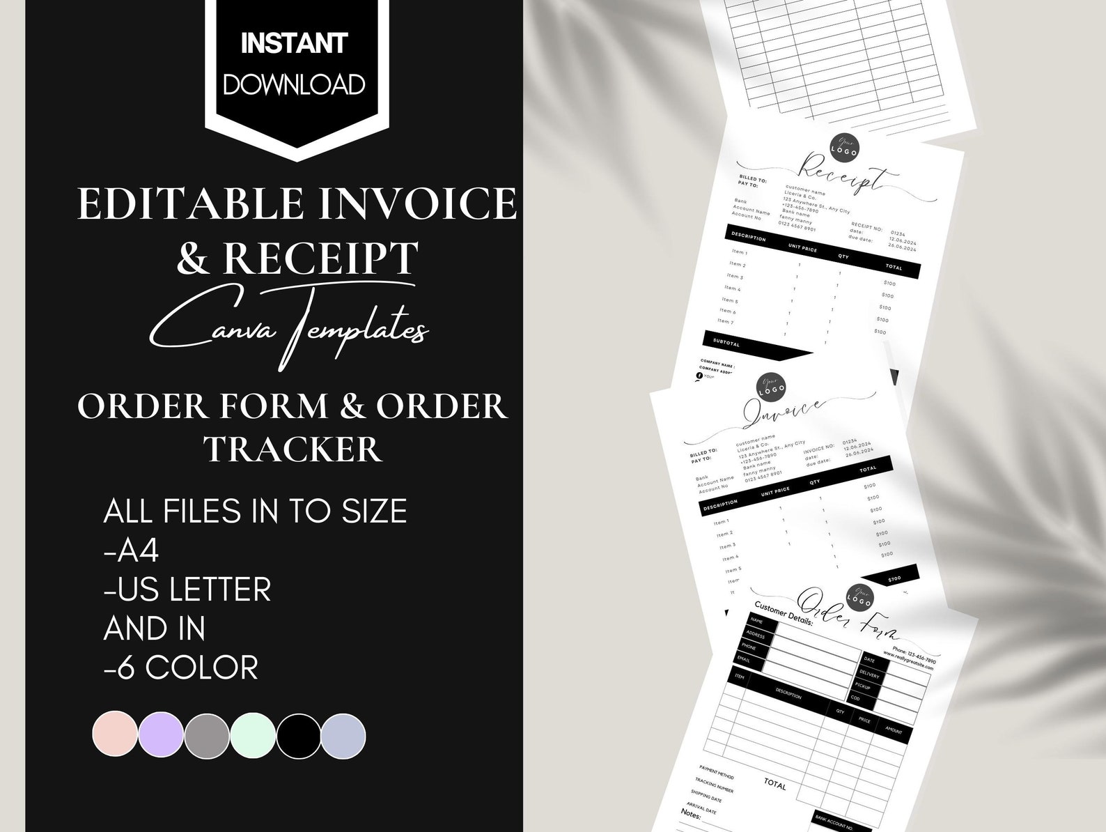 Editable Order Form and Invoice Template for Small Business, Printable ...