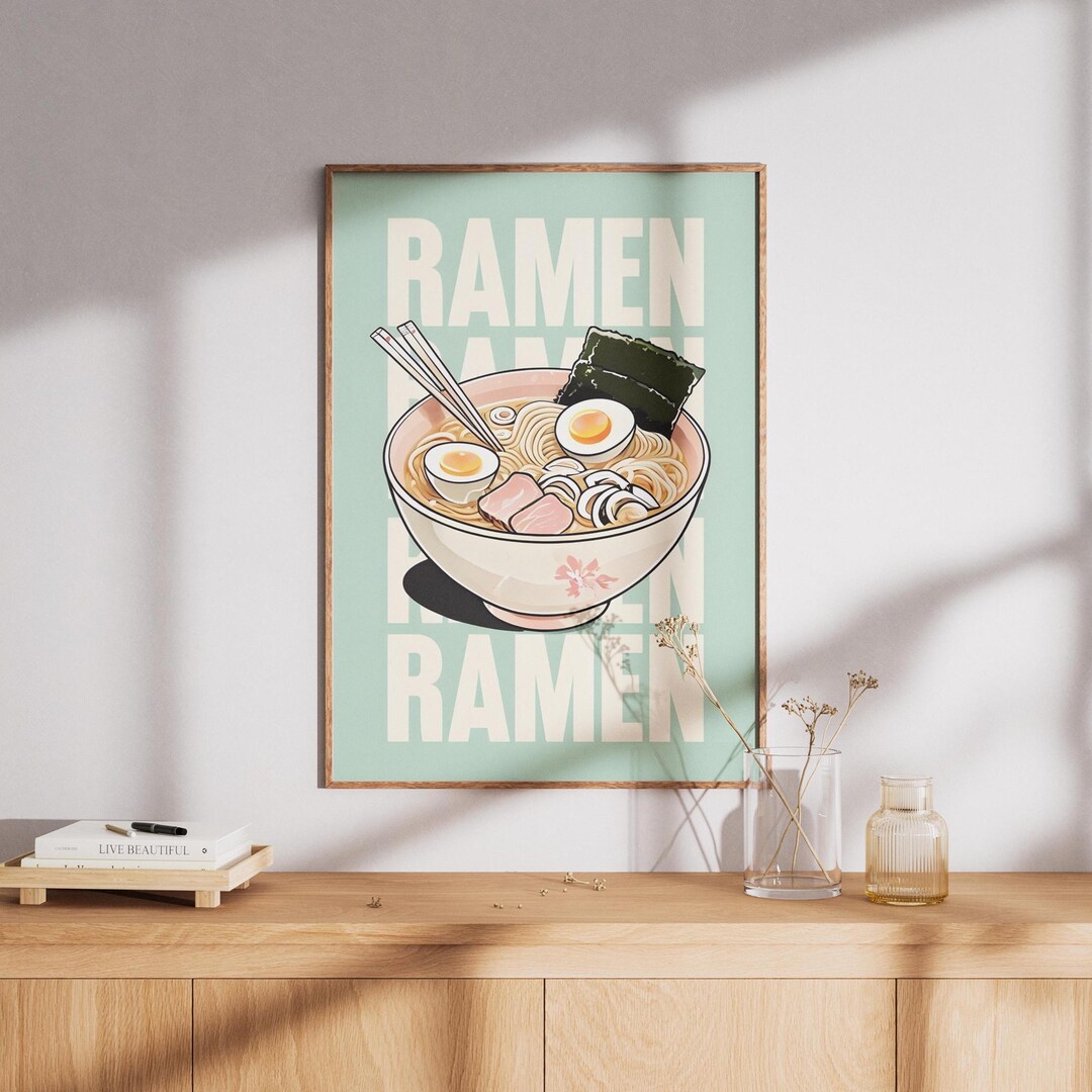 Japanese Ramen Bowl Wall Art - Aesthetic Retro Ramen Print - Kawaii ...