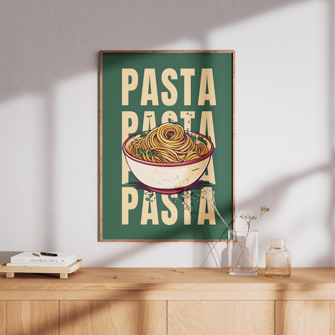 Retro Pasta Art Print - Italian Food Lover Kitchen Decor, Vintage Style ...