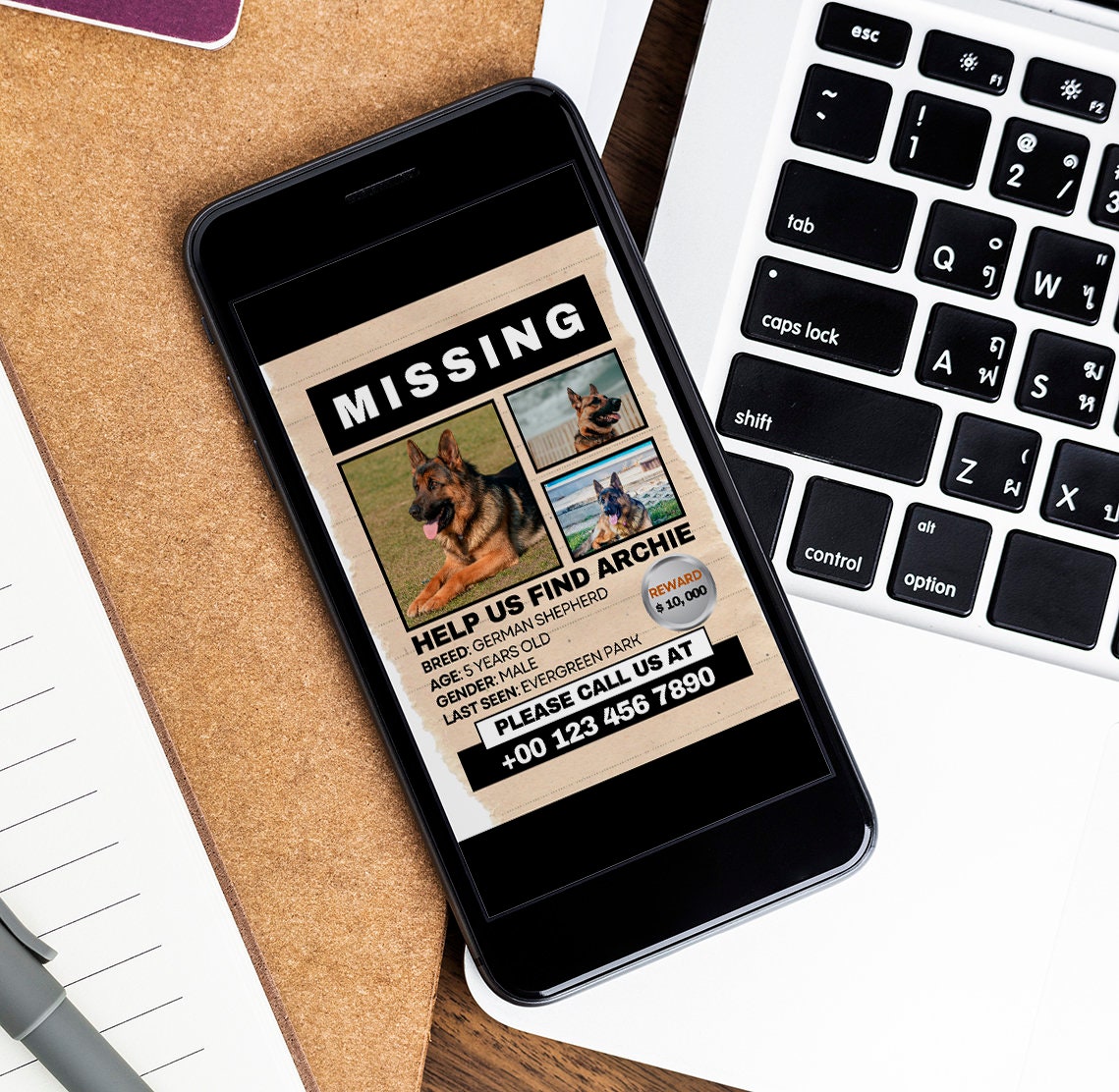 Missing Dog Poster Template, DIY Missing Pet Sign, Lost Pet Flyer, Dog ...