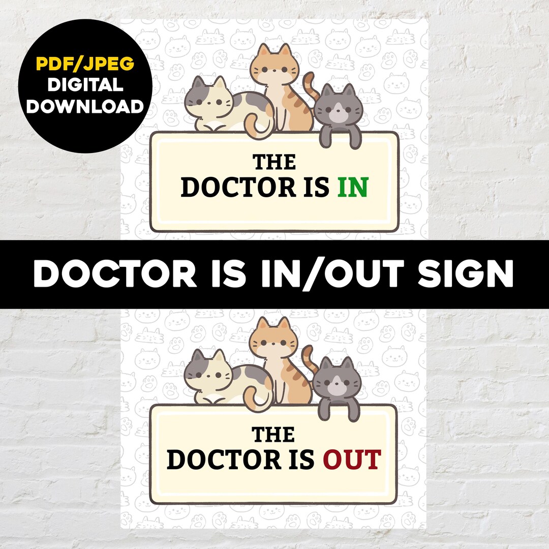 Doctor is In/out Sign, Printable Vet Clinic Door Sign, Animal Hospital ...