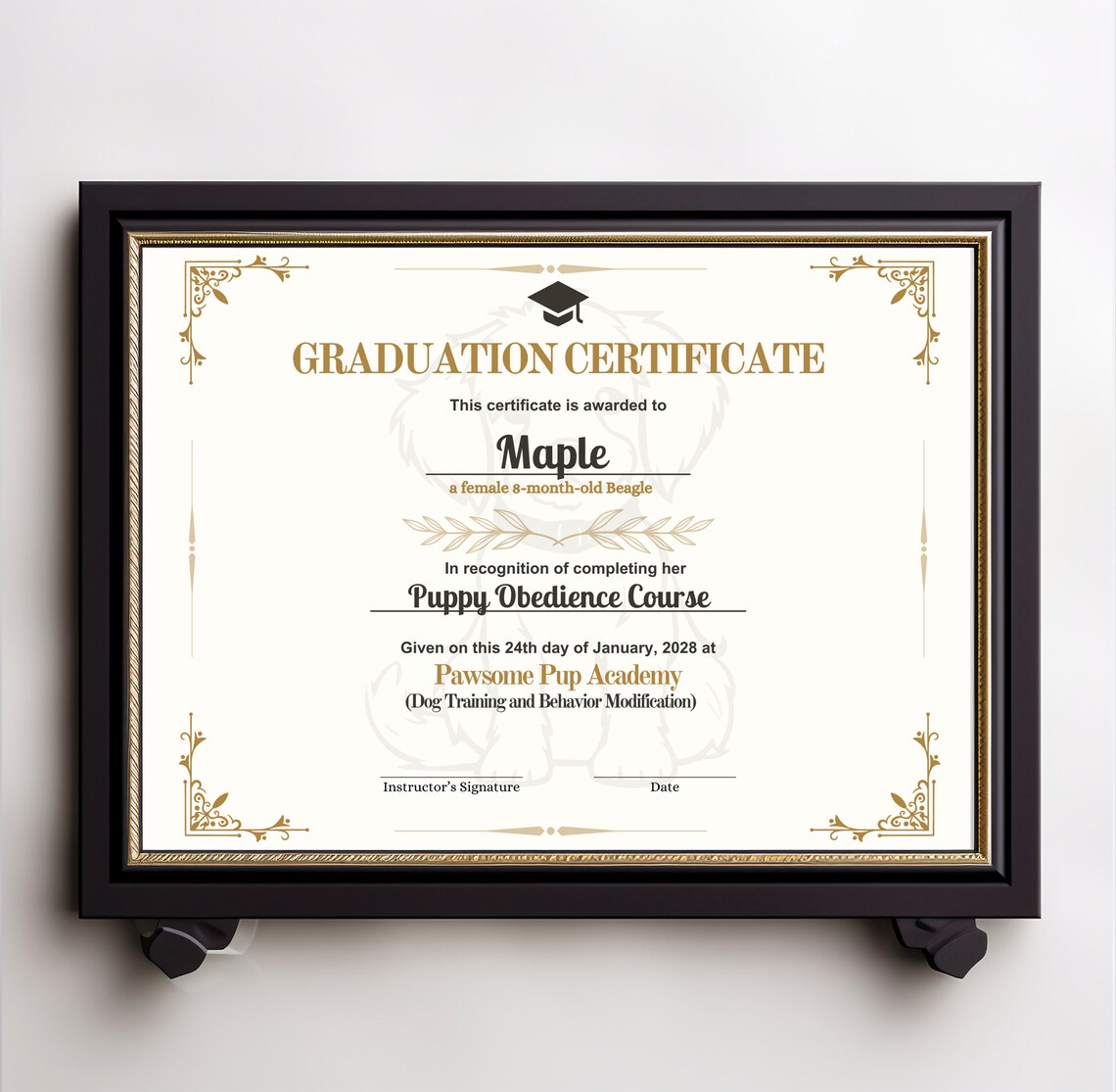 Dog Training Certificate, Service Dog, Certificate of Completion ...