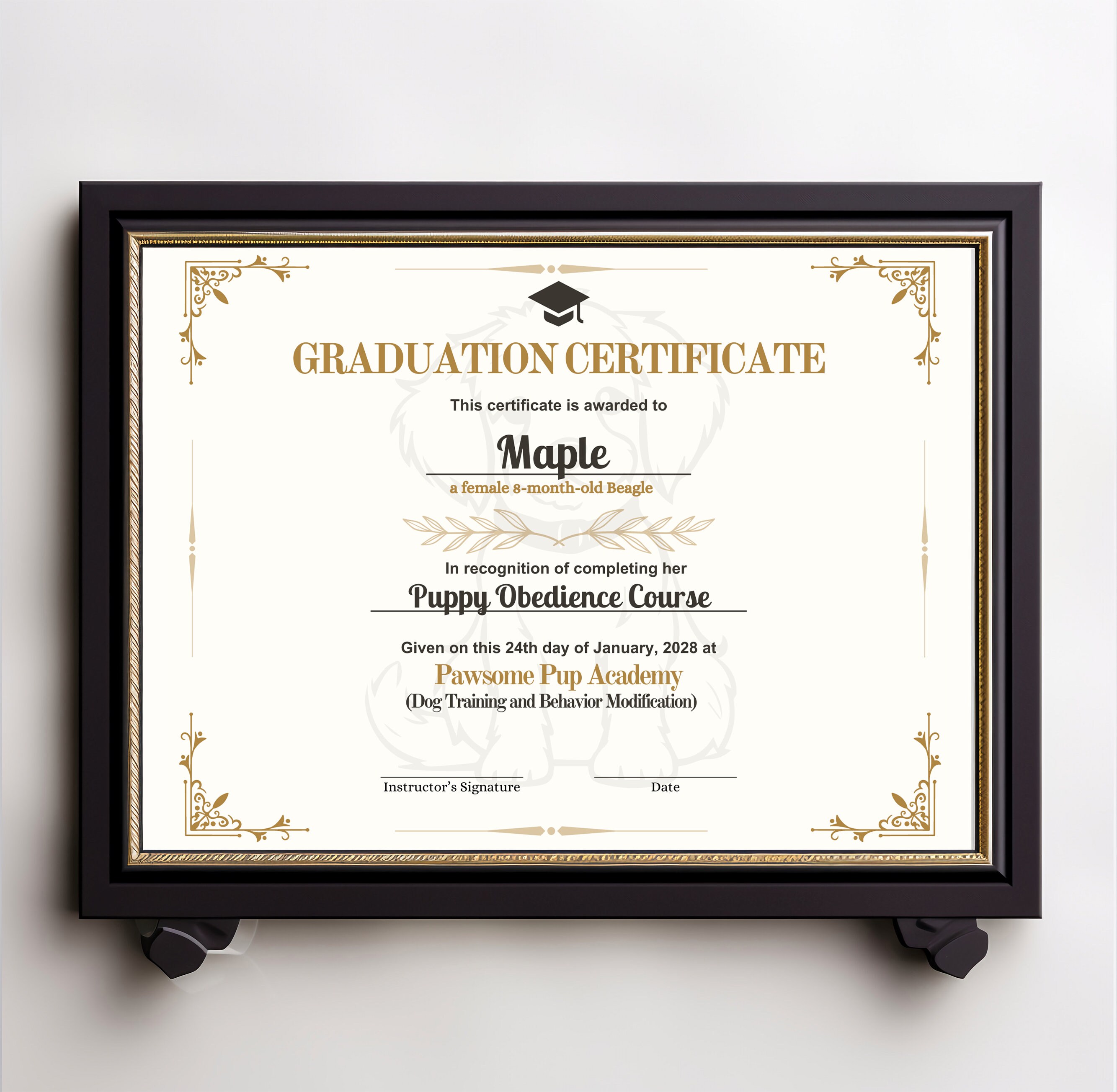Dog Training Certificate, Service Dog, Certificate of Completion ...