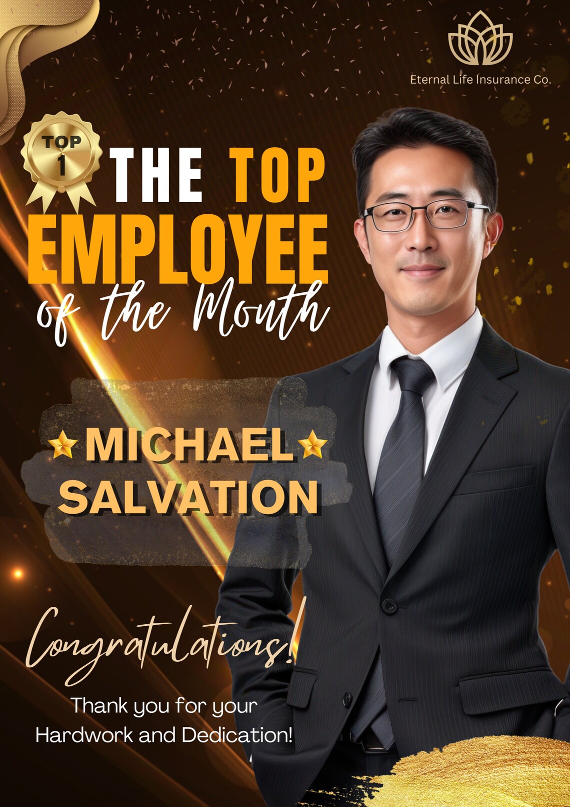 Employee of the Month Printable | EDITABLE Black and Gold Employee of ...