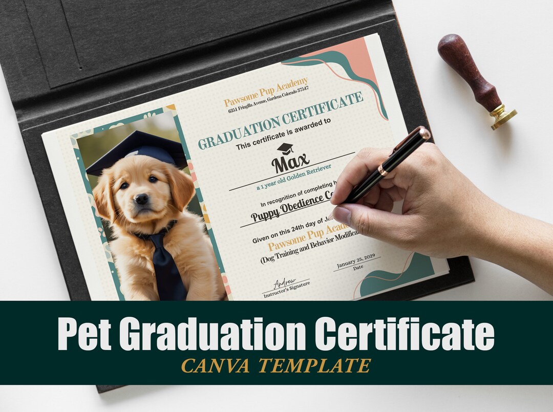 Dog Training Certificate, Service Dog, Certificate of Completion ...