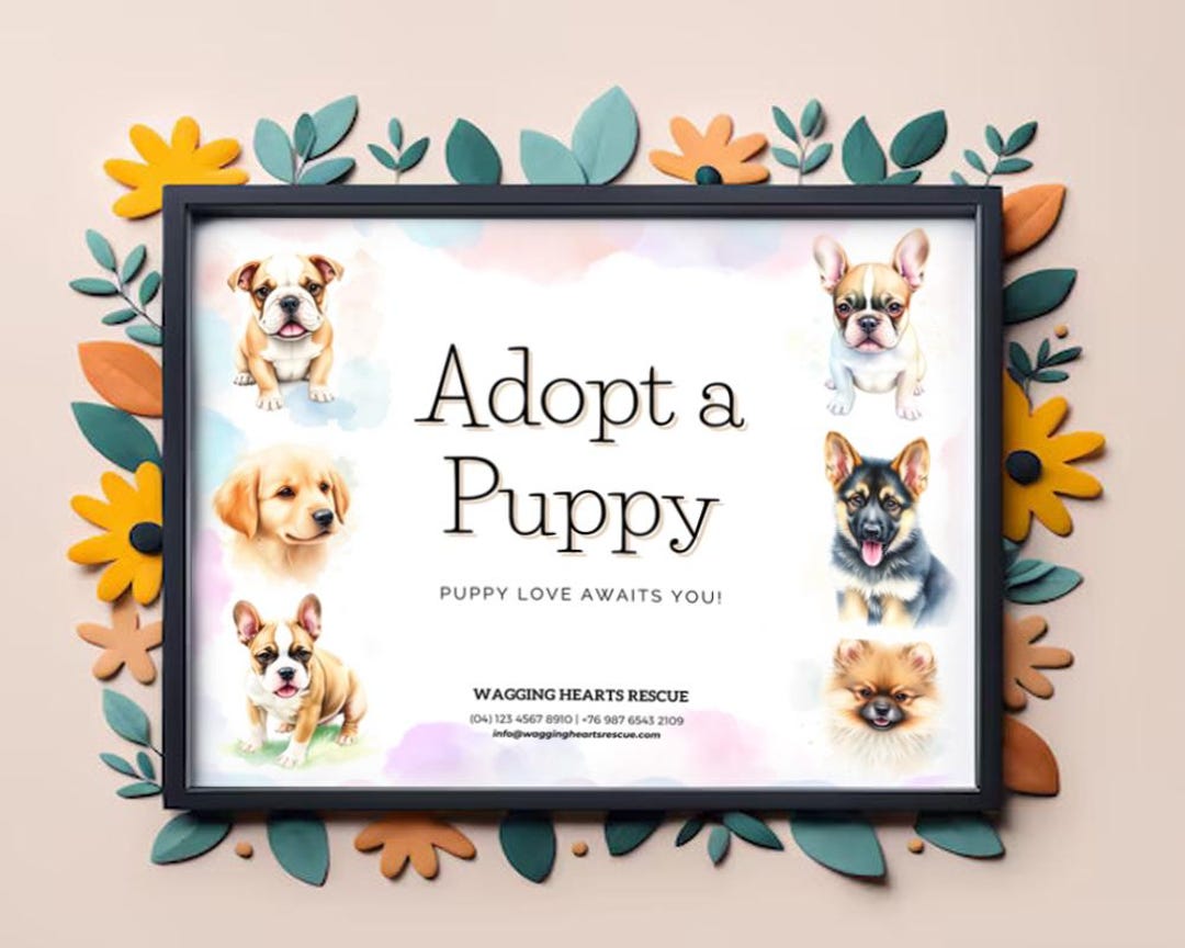 Adopt A Puppy Sign, Adopt Me Flyer Template, Dog Adoption Poster, Dog ...