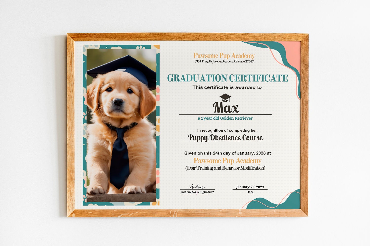 Dog Training Certificate Template: Puppy Graduation Diploma (canva) - Etsy