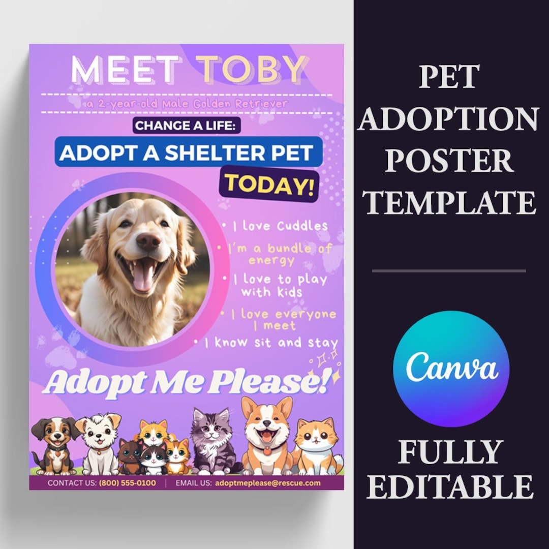 Adopt Me Flyer Template, Adopt A Pet Poster Template, Dog Adoption ...