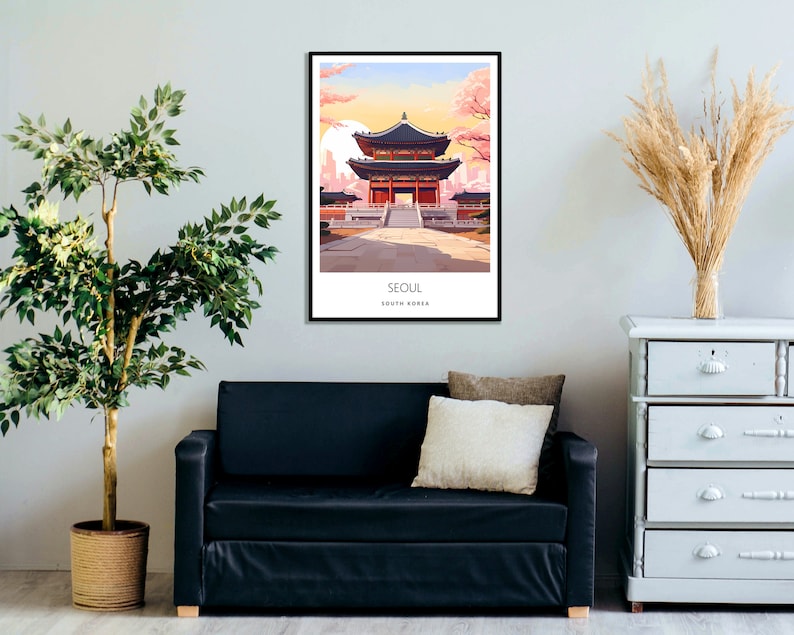 Seoul South Korea Travel Poster, Asia Vacation Wall Art, Colorful Retro ...