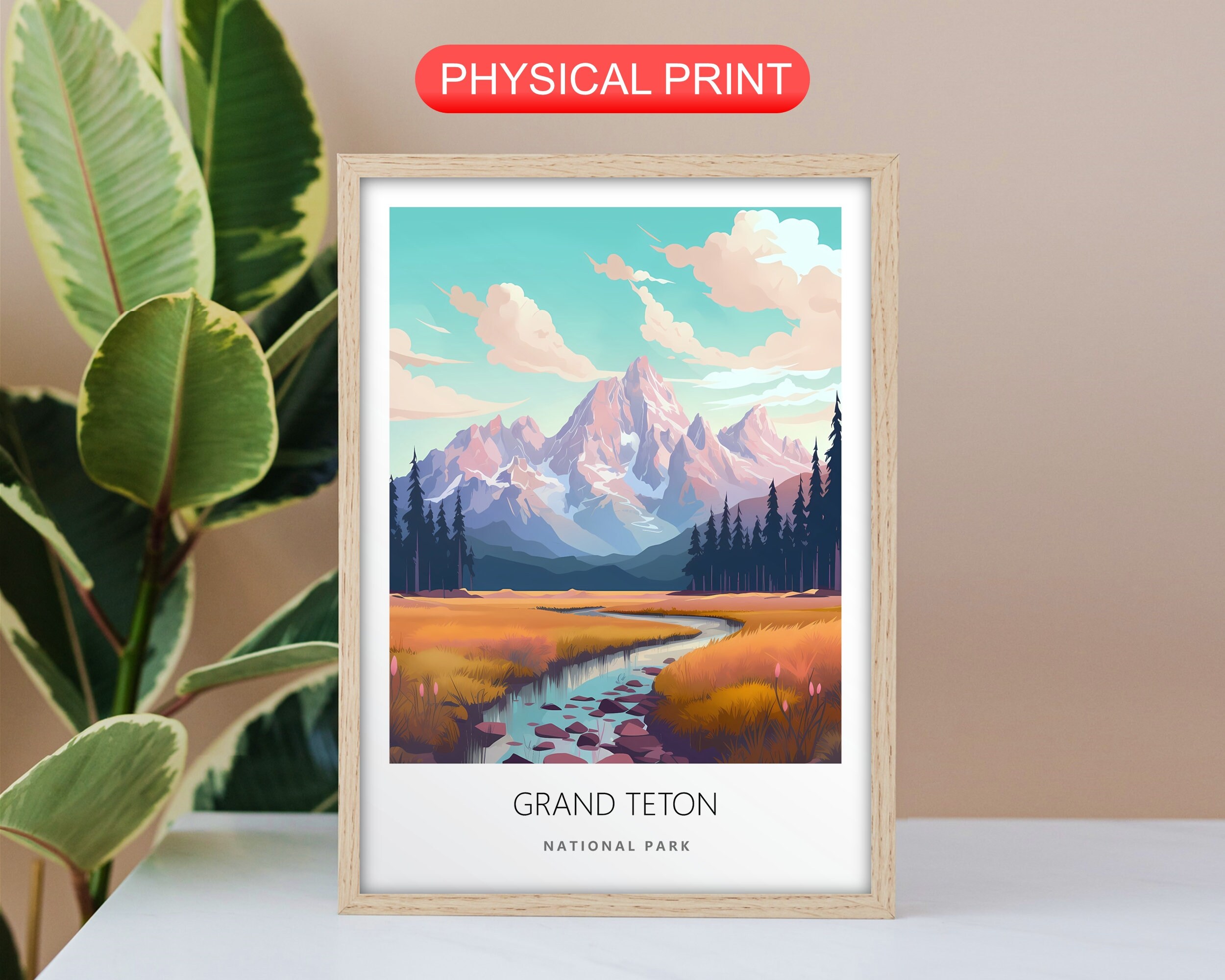 Grand Teton National Park Travel Poster, Wyoming Nature Vacation Wall ...