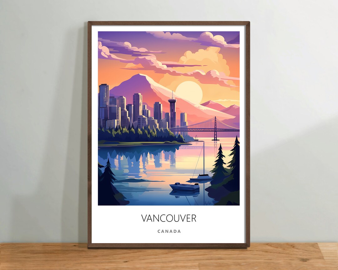 Vancouver Canada Travel Poster British Columbia Vacation Wall - Etsy