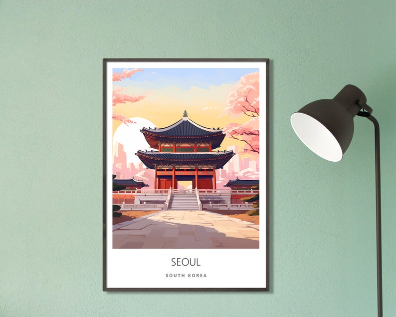 Seoul South Korea Travel Poster, Asia Vacation Wall Art, Colorful Retro ...