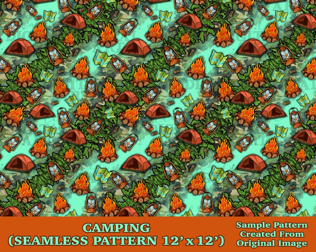 Camping Seamless Pattern Digital Paper, Digital Seamless Pattern Png ...