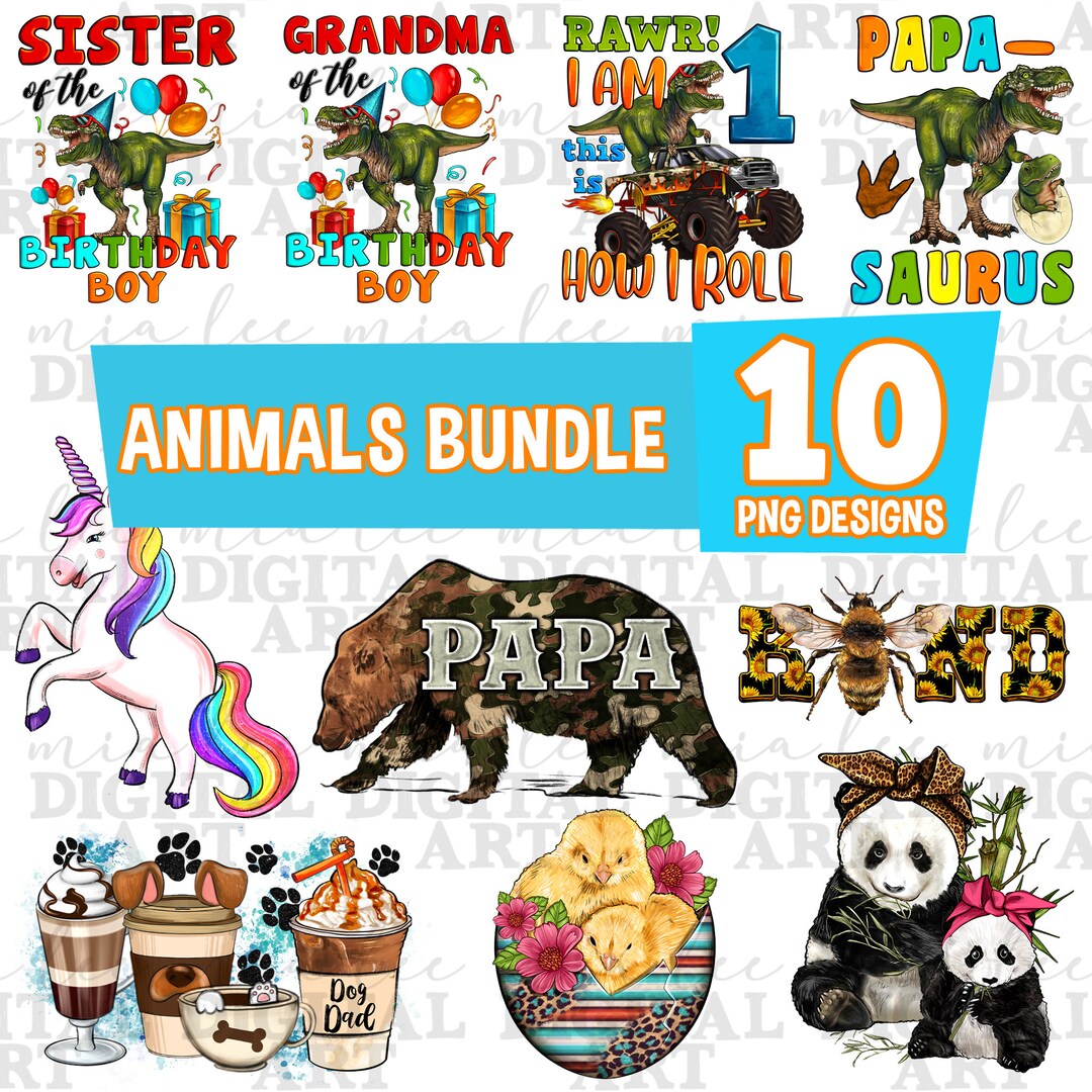 Animals Bundle Png Sublimation Design Download, Hand Drawn Animals Png ...