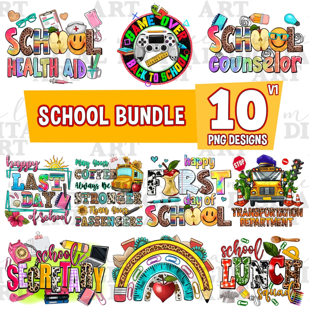 School Bundle V1 Png Sublimation Design Download, School Vibes Png ...