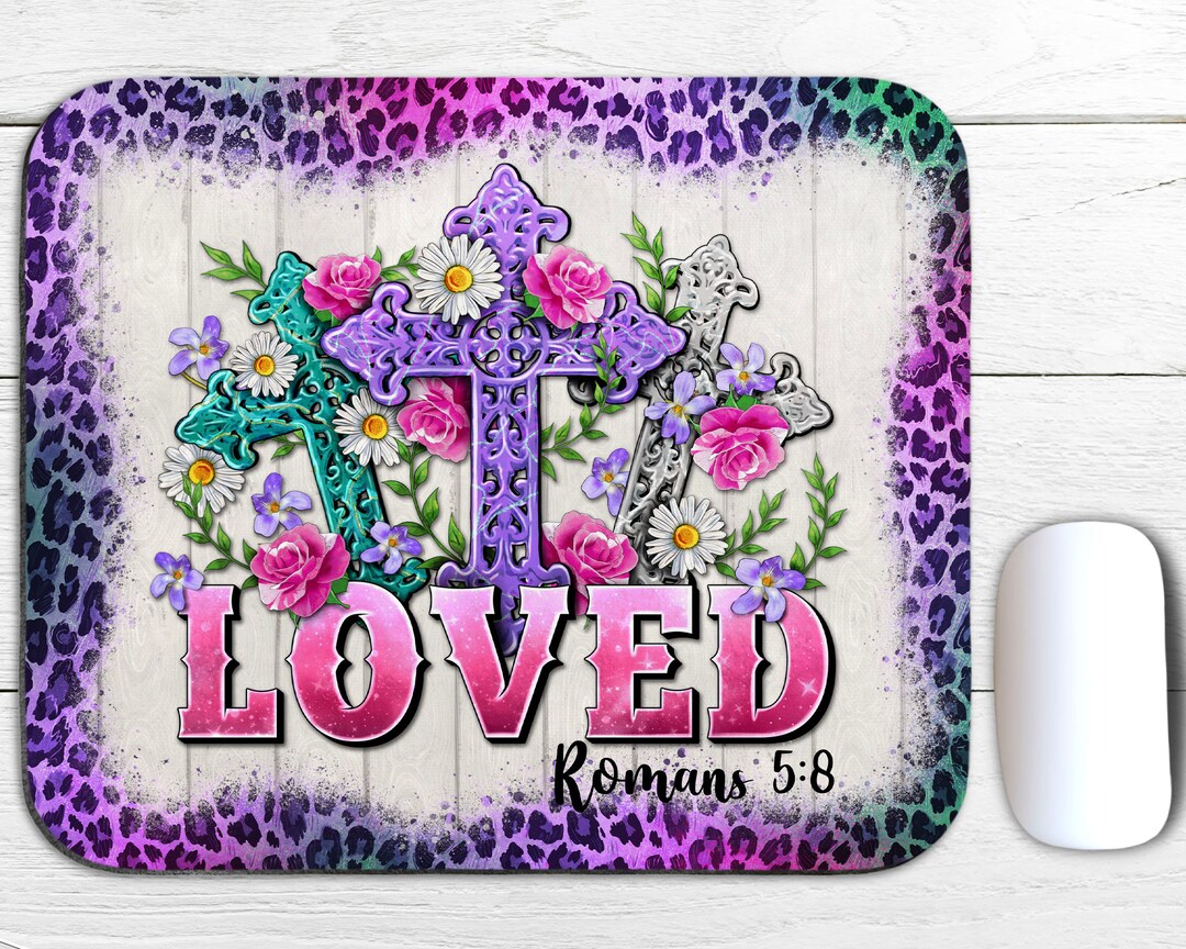 Loved Romans 5:8 Fancy Cross Mouse Pad Png, Floral Mouse Pad Png ...