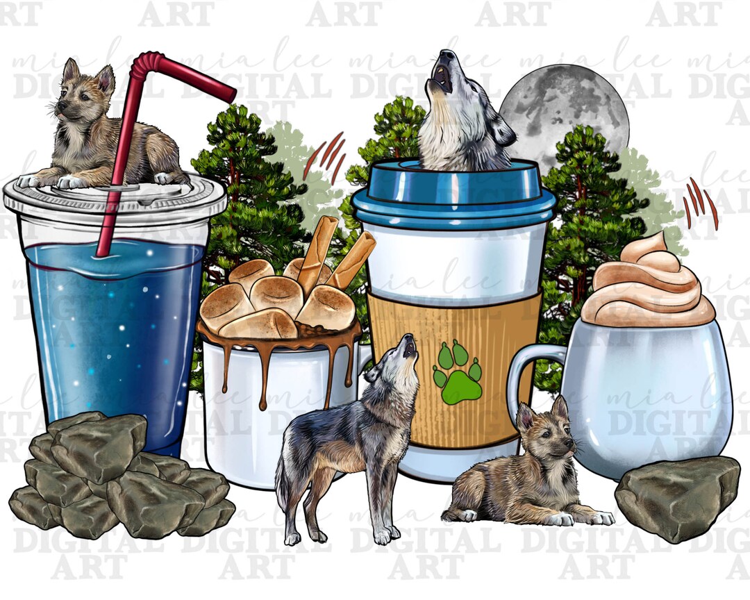 Wolf Coffee Cups Png Sublimation Design Download, Animals Coffee Cups ...