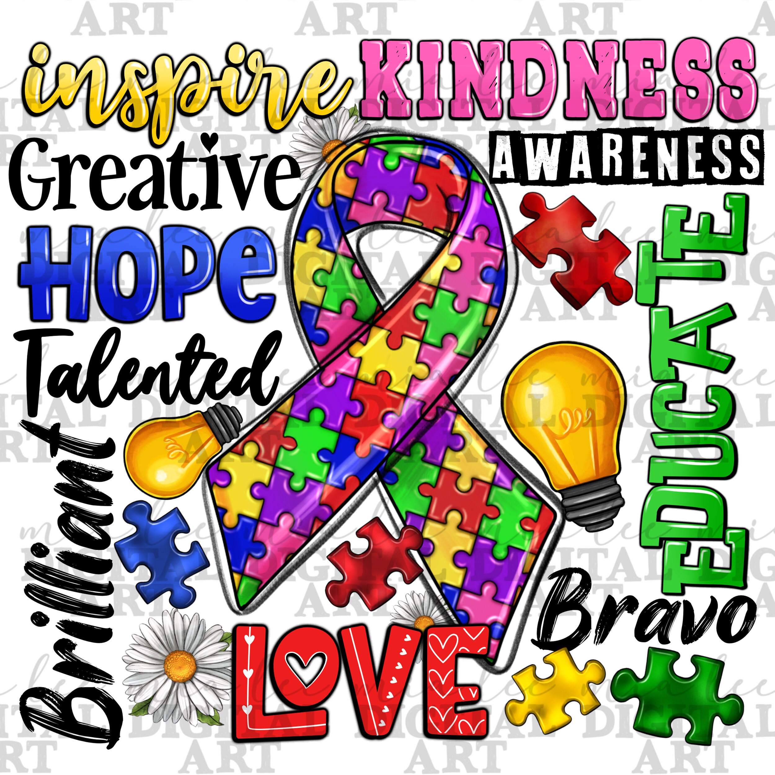 Autism Typography Png Sublimation Design Download, Autism Awareness Png ...