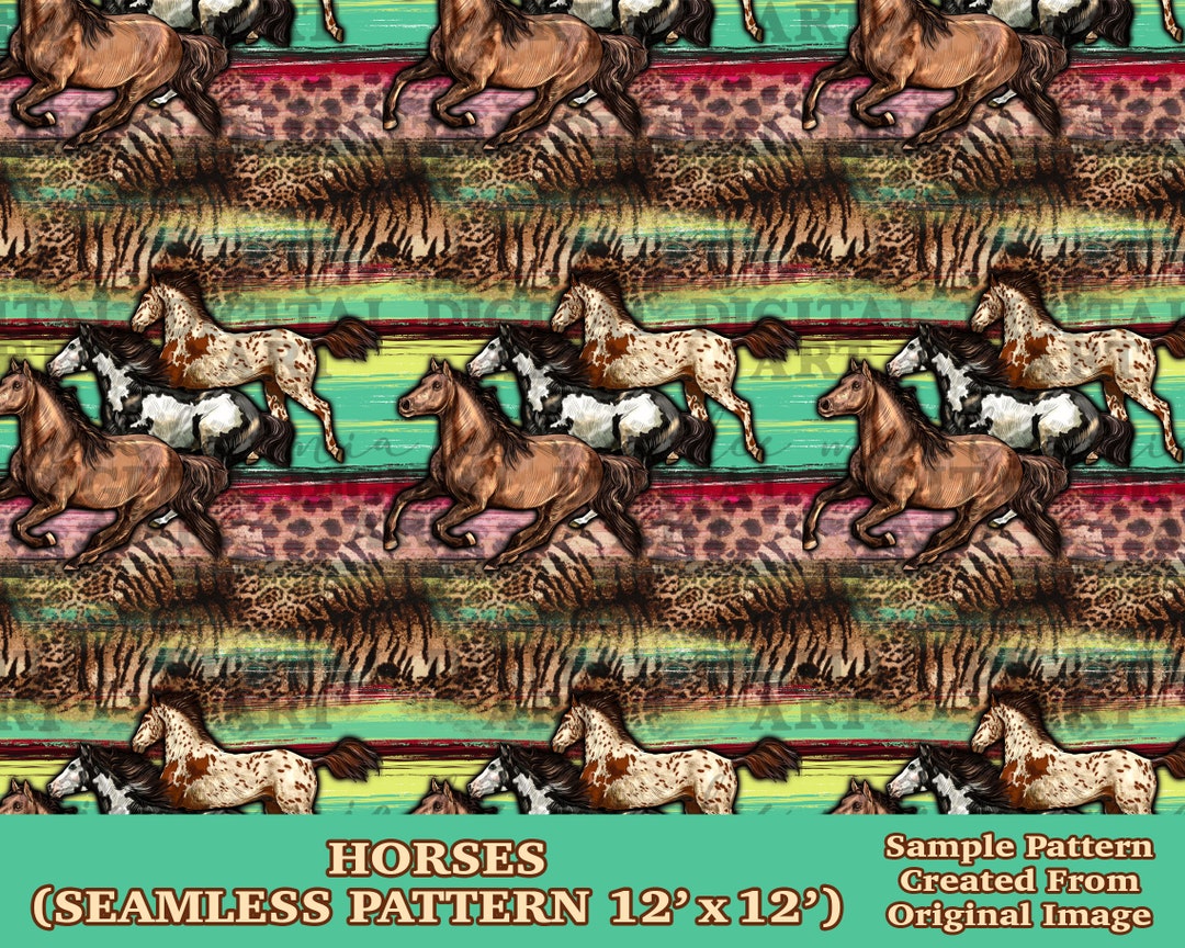 Horses Seamless Pattern Digital Paper, Western Digital Seamless Pattern ...