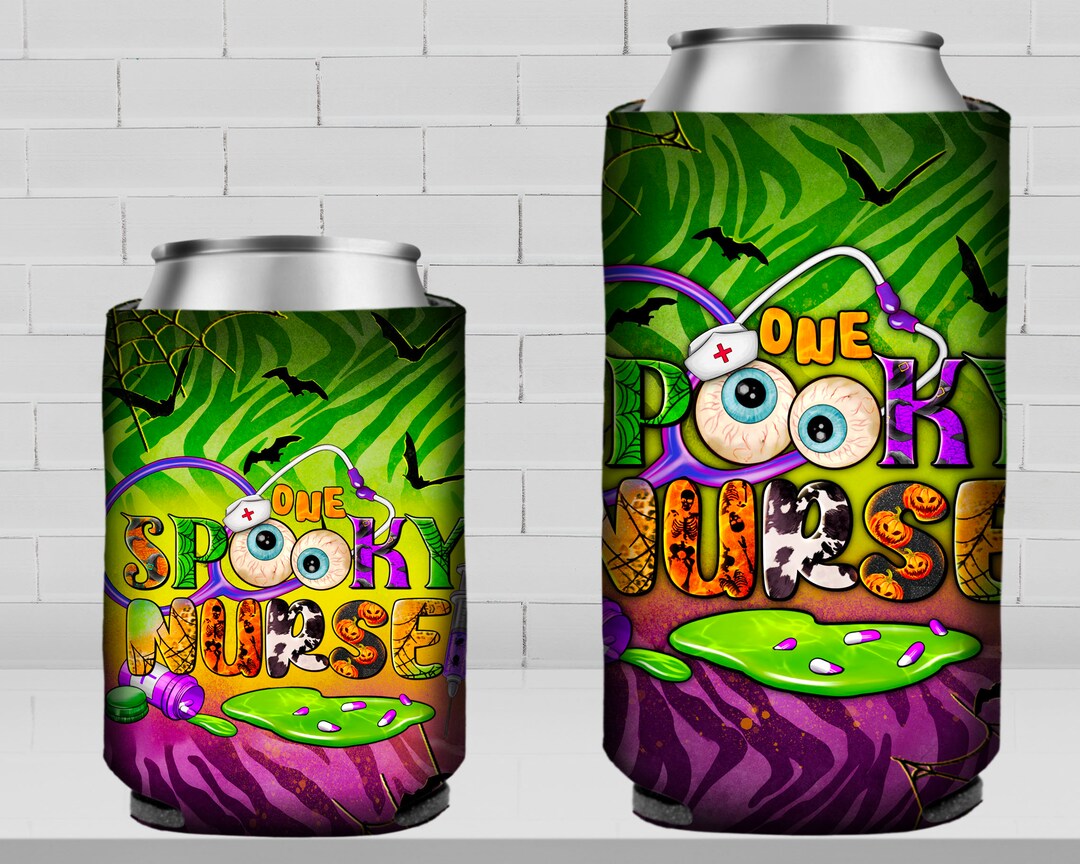 One Spooky Nurse 20 Oz Slim and Regular Soft Can Cooler Png, Can Cooler ...