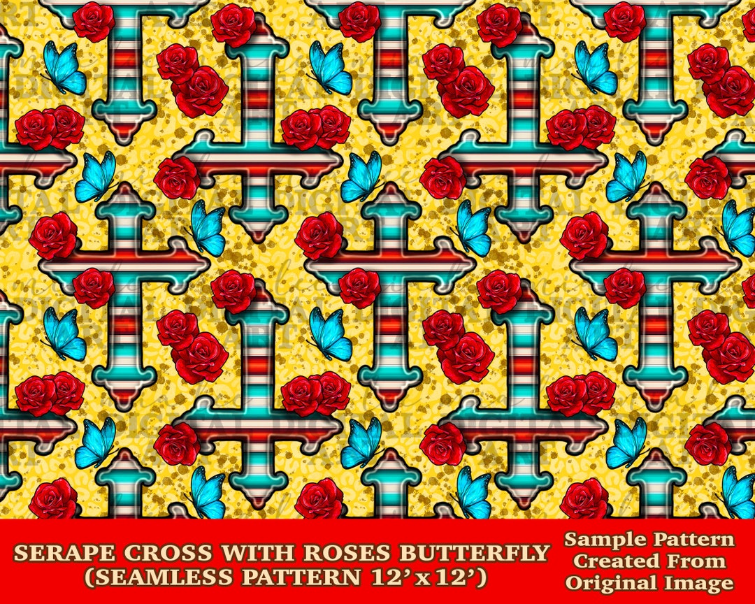Serape Cross With Roses Seamless Pattern Digital Paper, Digital ...
