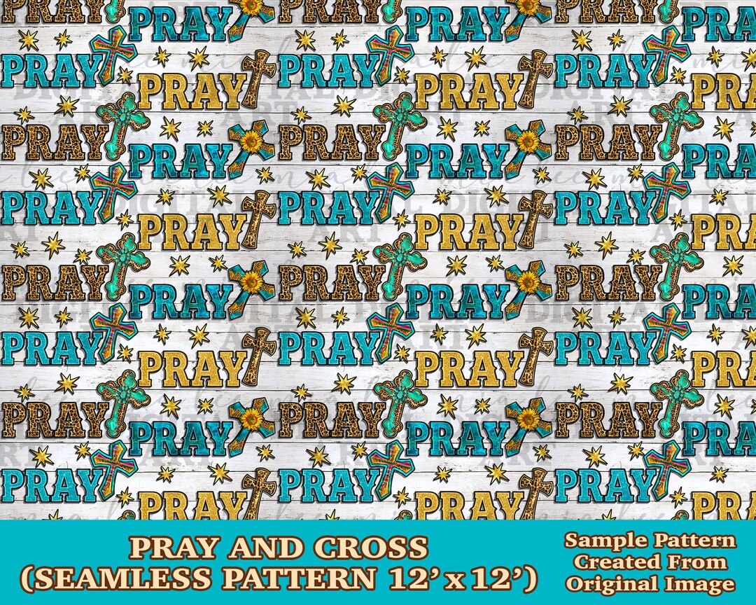 Pray and Cross Seamless Pattern Digital Paper, Digital Seamless Pattern ...