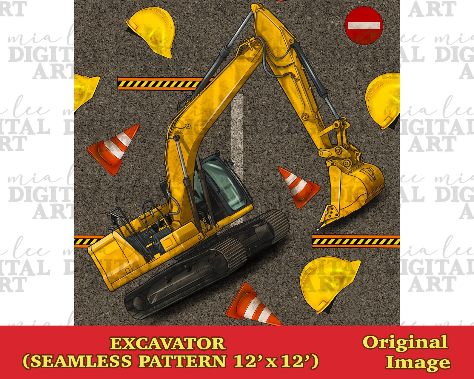 Excavator Seamless Pattern Digital Paper, Construction Digital Seamless ...