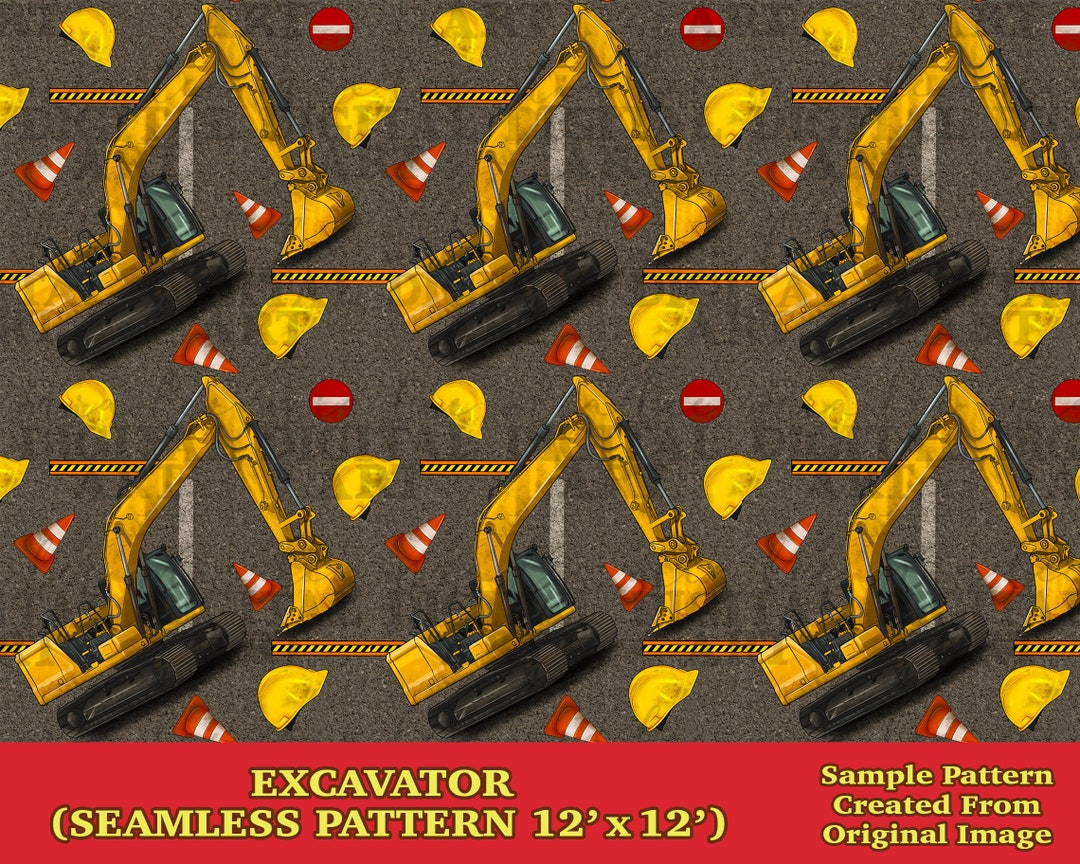 Excavator Seamless Pattern Digital Paper, Construction Digital Seamless ...