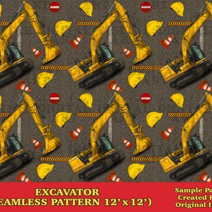 Excavator Seamless Pattern Digital Paper, Construction Digital Seamless ...