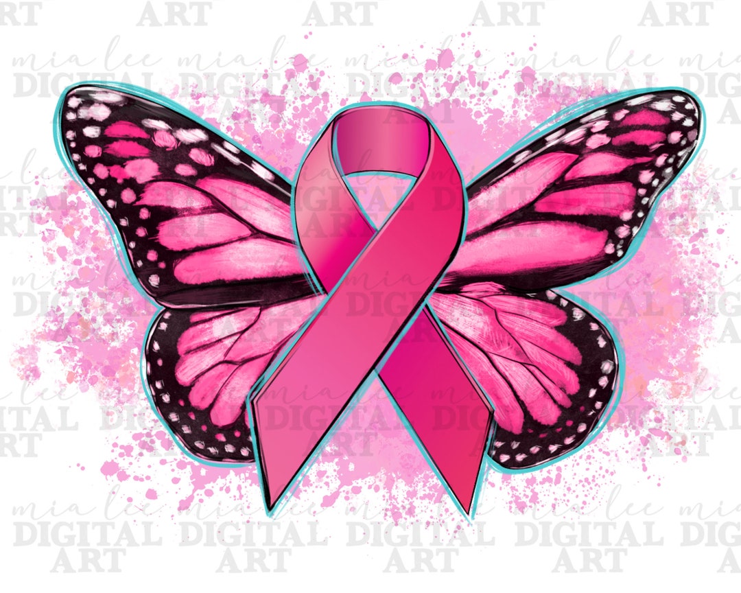 Cancer Ribbon Butterfly Png Sublimation Design Download, Breast Cancer ...