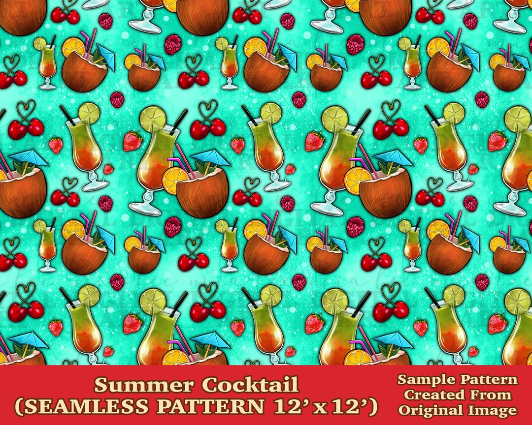 Summer Cocktail Seamless Pattern Digital Paper, Digital Seamless ...